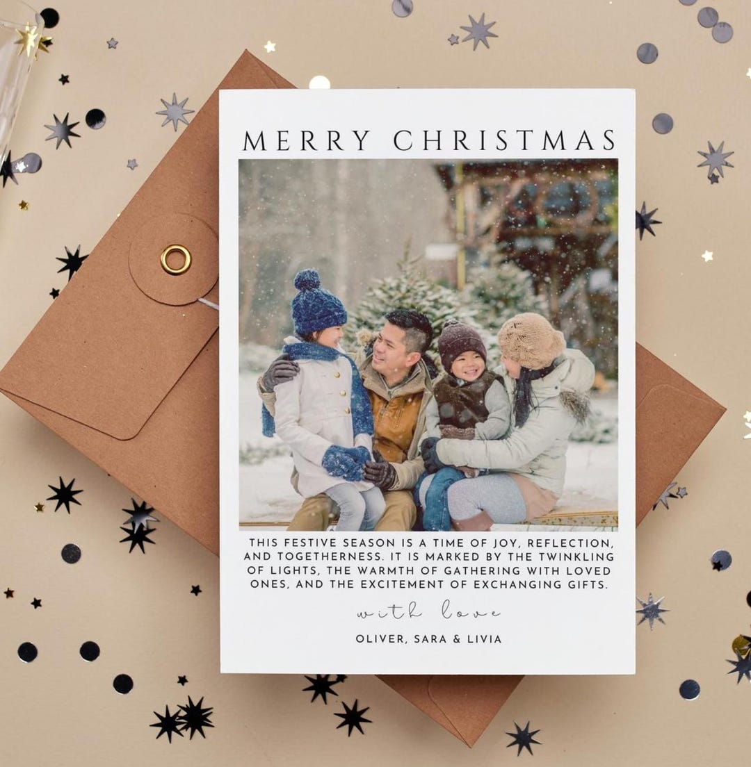 Christmas Card Template With Photo, Minimalist Christmas, Card Digital ...