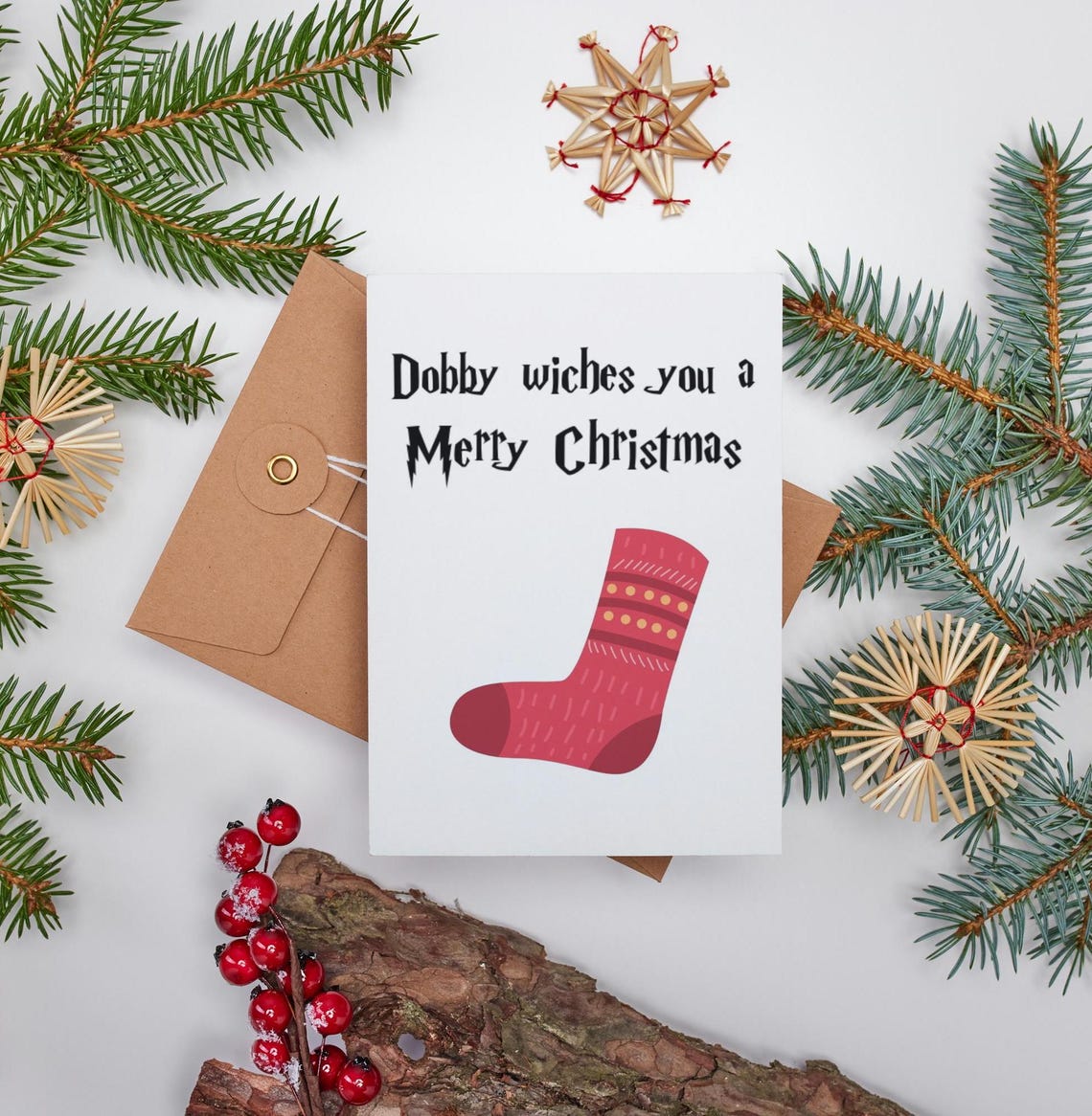 Merry Christmas Hp, Printable Dobby Card, Wizard Christmas Card, Dobby ...