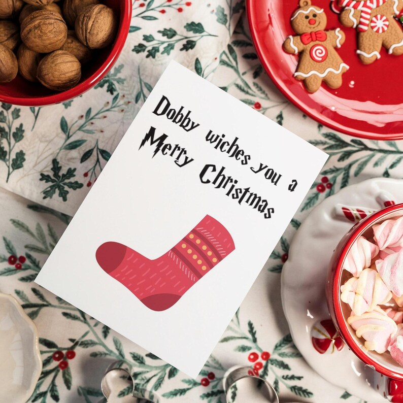 Merry Christmas Hp, Printable Dobby Card, Wizard Christmas Card, Dobby ...