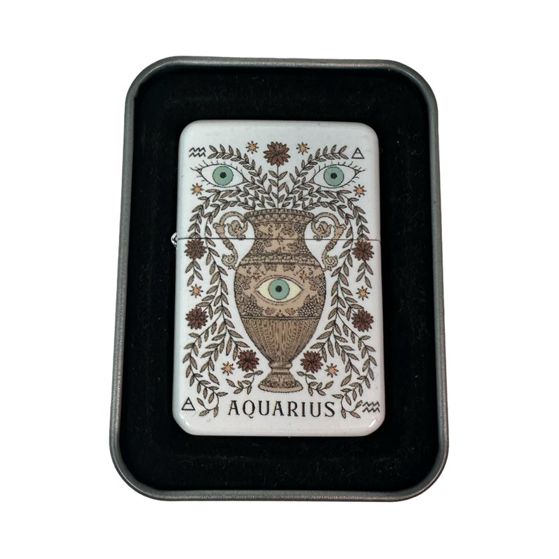 Aquarius Zodiac Star Sign Lighter, Windproof Flip Top Lighter ...