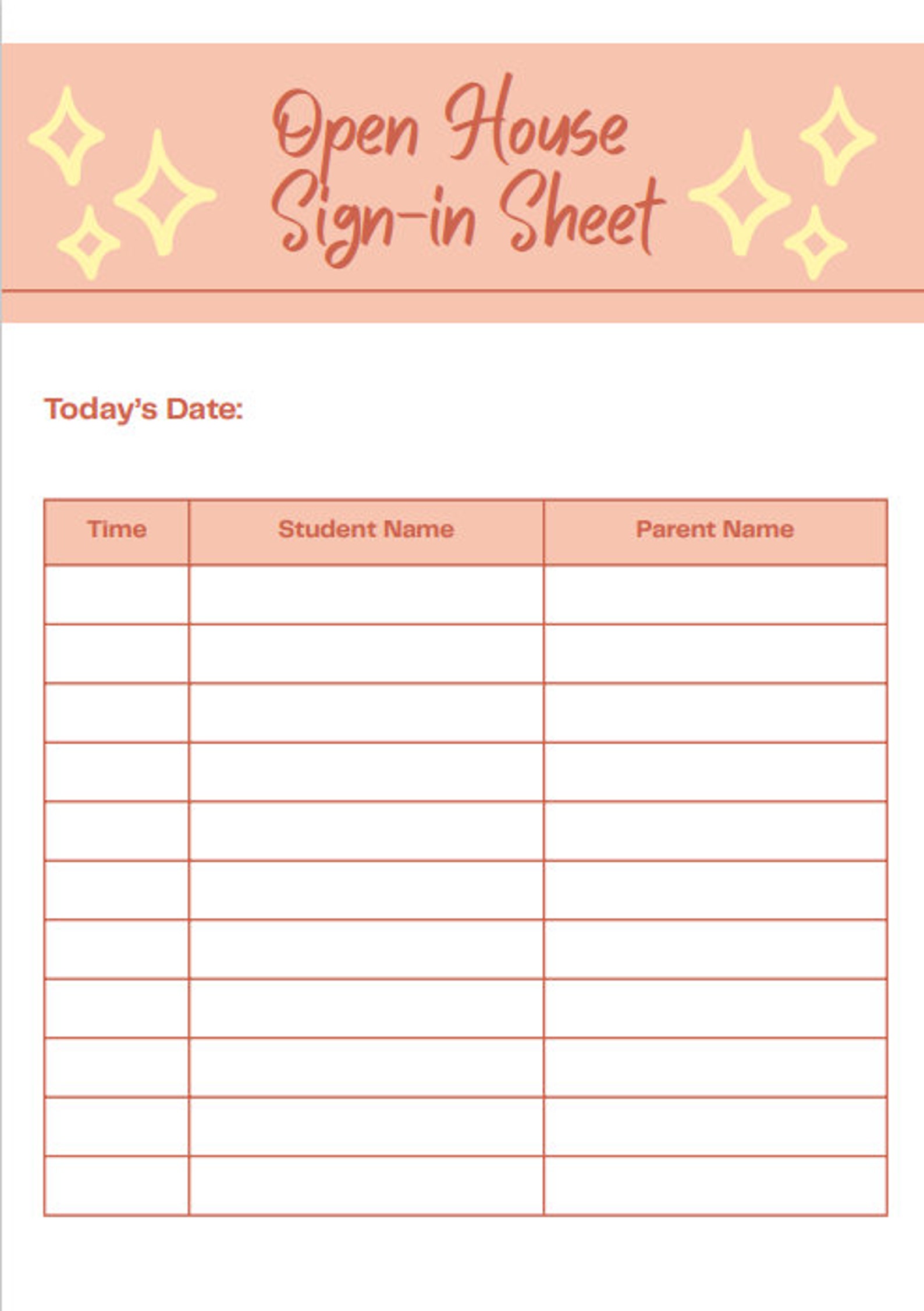 Open House Sign-in Sheet | Sign up Sheet | Open House Names | Meet the ...