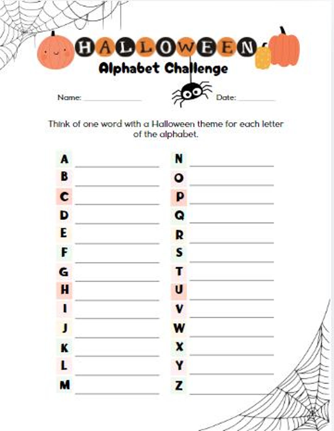 Halloween Alphabet Challenge Worksheet Download for Kids | Fun and ...