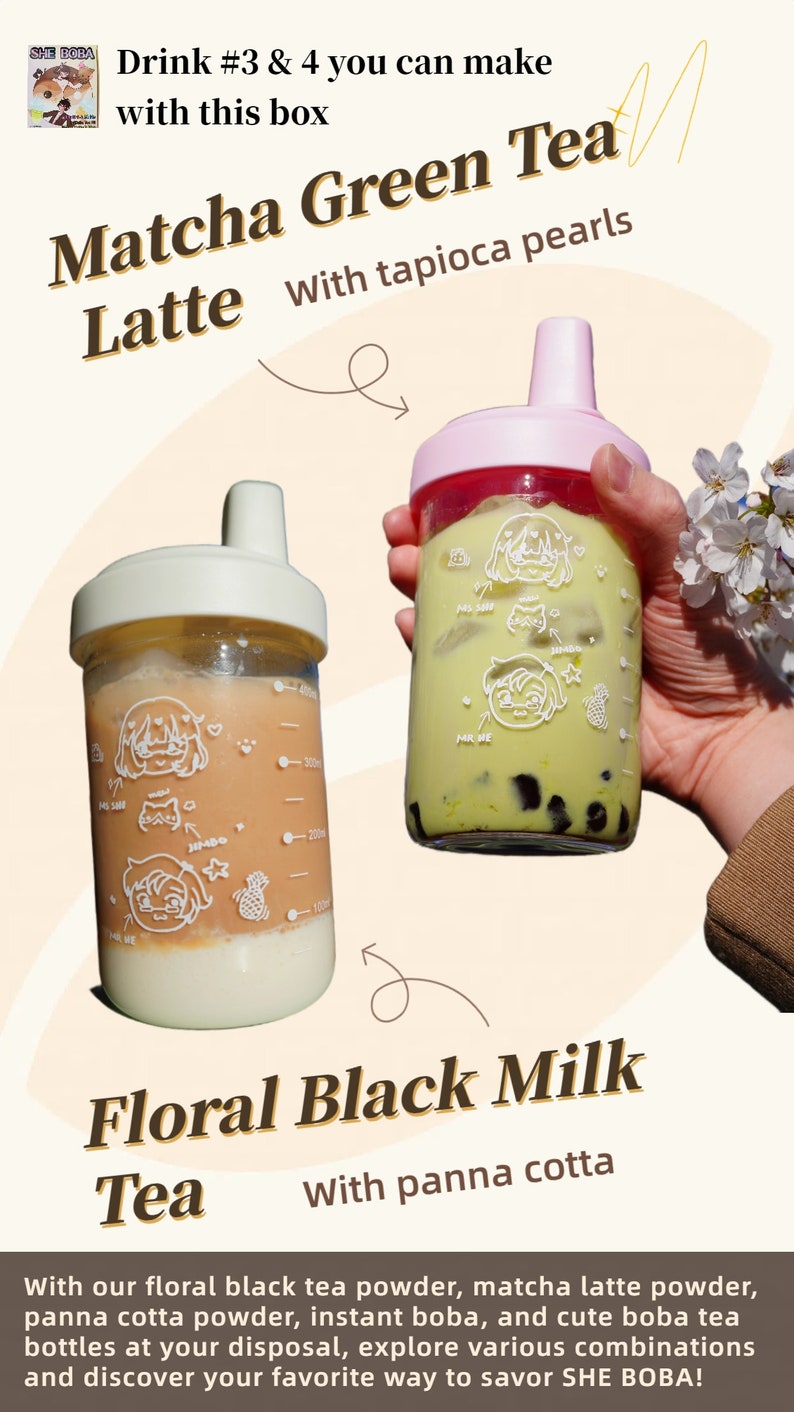 SHE BOBA Gift Box | DIY Boba Tea Kit (with Glass Bottle & Reusable Boba ...