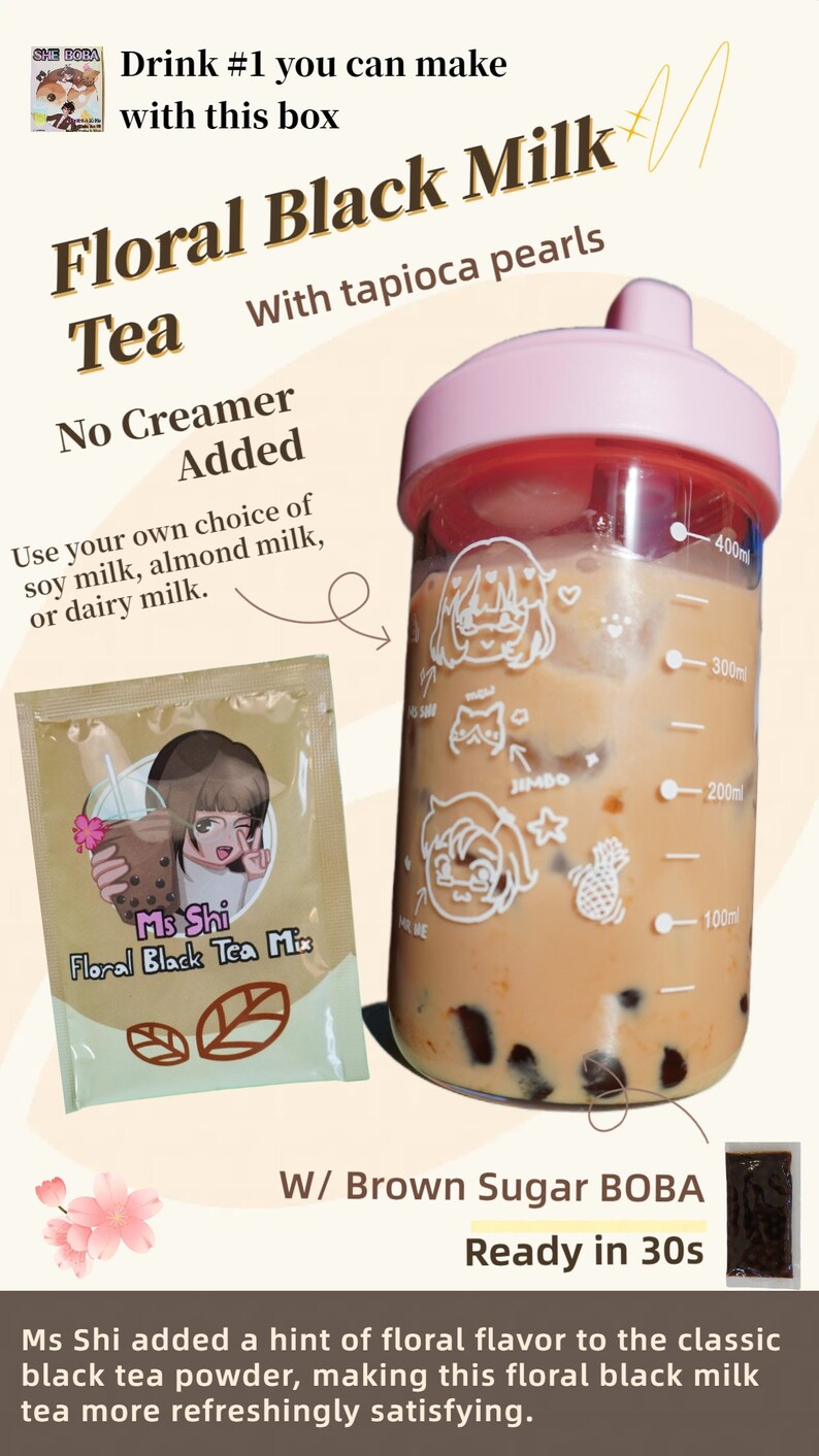 SHE BOBA Gift Box | DIY Boba Tea Kit (with Glass Bottle & Reusable Boba ...