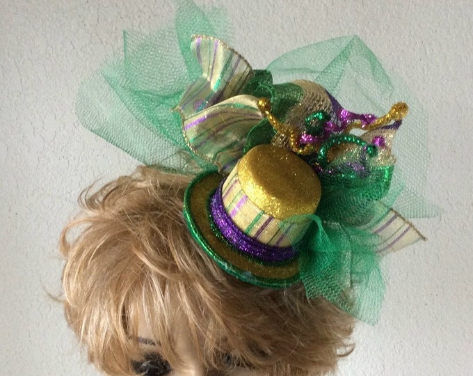 Mardi Gras Mini Gold Glitter Top Hat Iridescent Headband Whimsical ...
