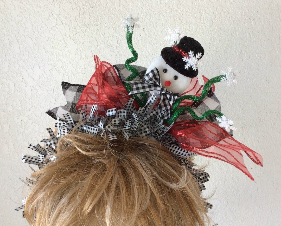 Snowman Fascinator Headband Black White Check & Red Ribbon - Etsy