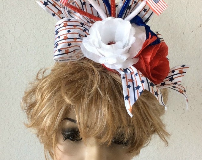 4th of July Red White Blue 3 Rose Fascinator, Flag Sprays 4th of July ...