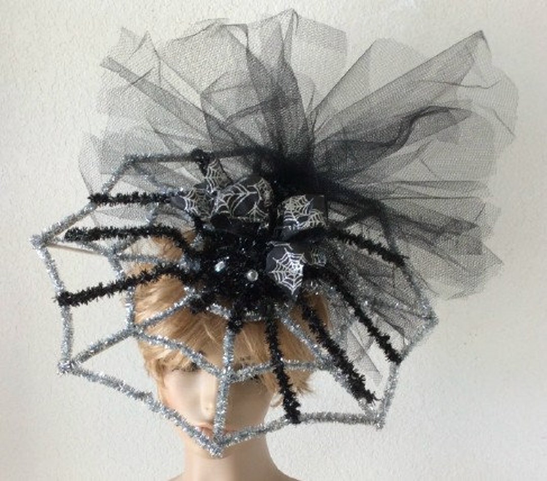 Glitter Spider Web Halloween Fascinator Sliver Glitter Spiderweb Black ...