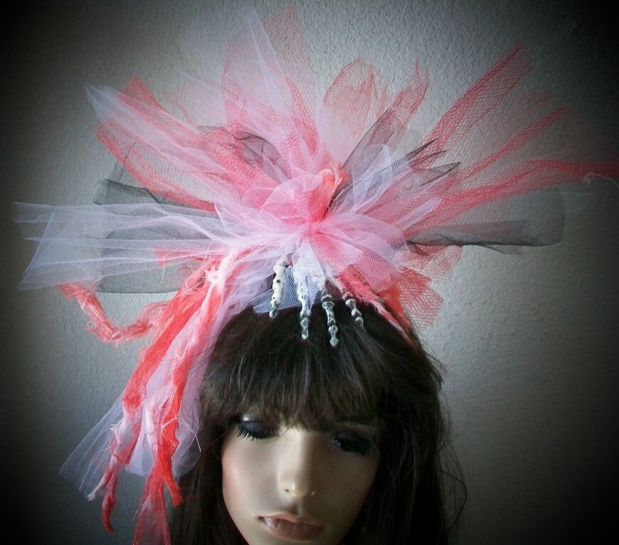 Halloween Zombie Bride Headband Red White Black Gauze Tulle | Etsy