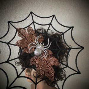 Spider Web Halloween Fascinator Black Glitter Spider Copper Leaves ...