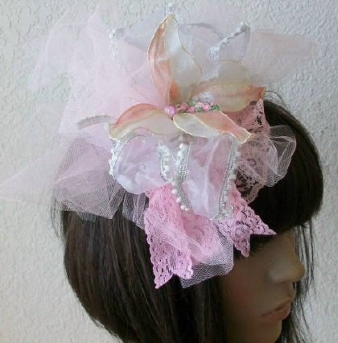 Pink Lolita Butterfly Fascinator Lace Netting Tulle, Butterfly and ...
