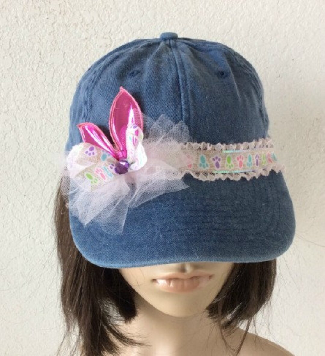 Easter Bunny Ears Baseball Cap, Bunny Feet Ribbon, Lace, Tulle, Sparkle ...