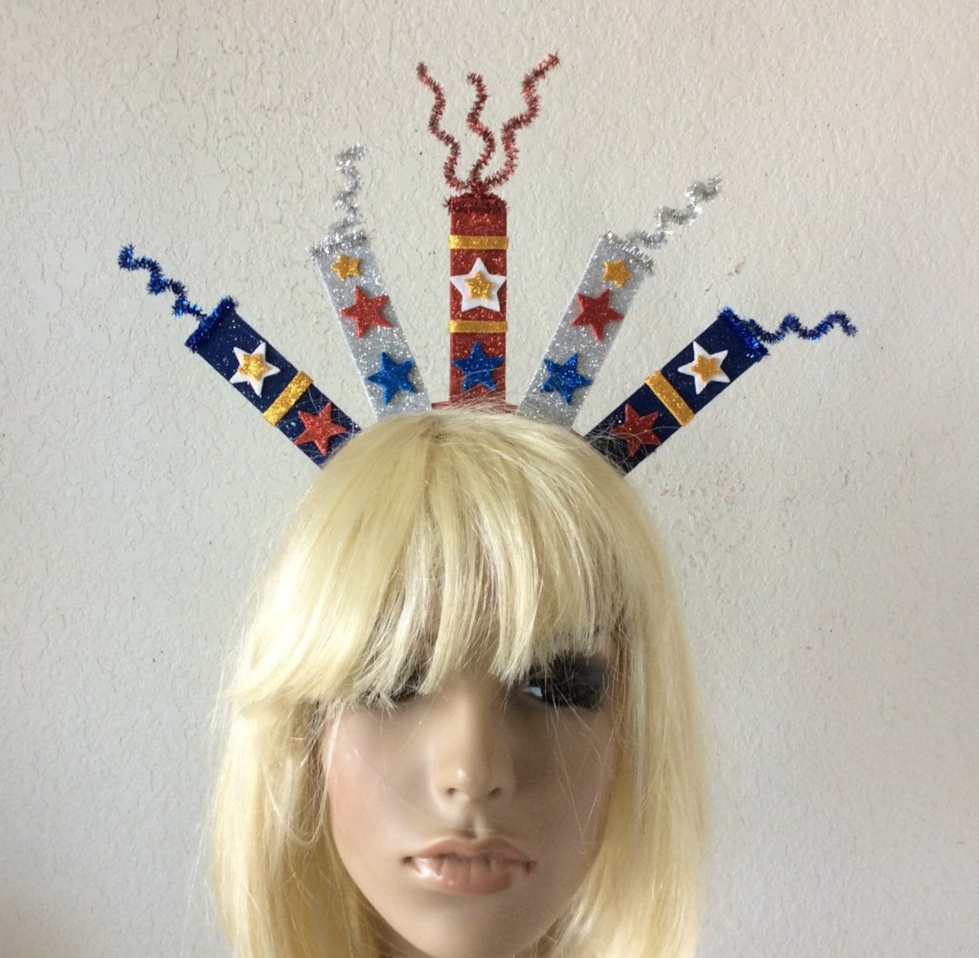 Patriotic 4th of July Red White Blue Silver Gold Firecracker Headband ...