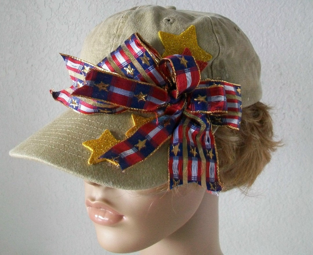 Patriotic 4th of July Baseball Cap, Red, White and Blue on a Khaki Cap ...