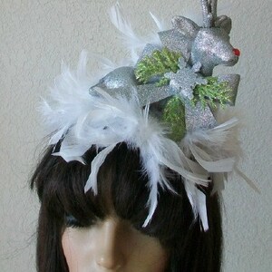 Silver Reindeer Christmas Headband, Feathers Glitter Whimsical ...