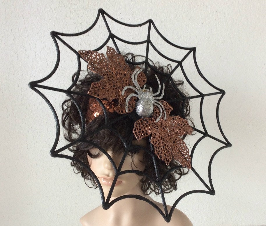 Spider Web Halloween Fascinator Black Glitter Spider Copper - Etsy