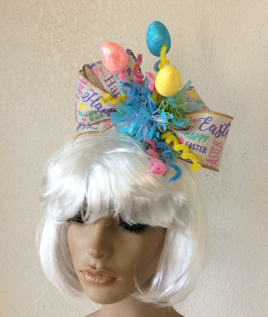 Easter Egg Headband Burlap Easter Ribbon Blue Yellow Pink Ribbon ...
