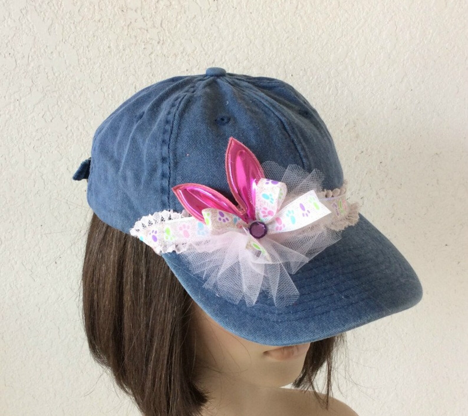 Easter Bunny Ears Baseball Cap, Bunny Feet Ribbon, Lace, Tulle, Sparkle ...