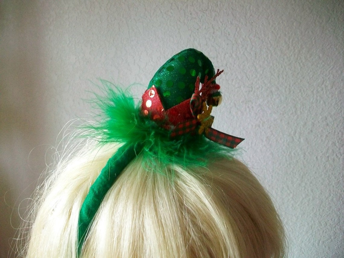 Red Green and Gold Tiny Elf Hat Christmas Headband Whimsical | Etsy