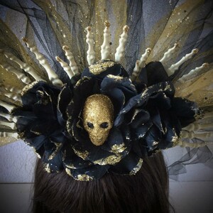 Halloween Skeleton Hands Crown Black Roses Gold Glitter Skull Tulle ...