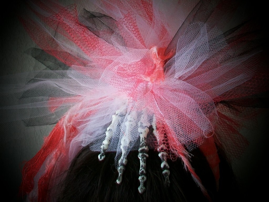 Halloween Zombie Bride Headband Red White Black Gauze Tulle | Etsy