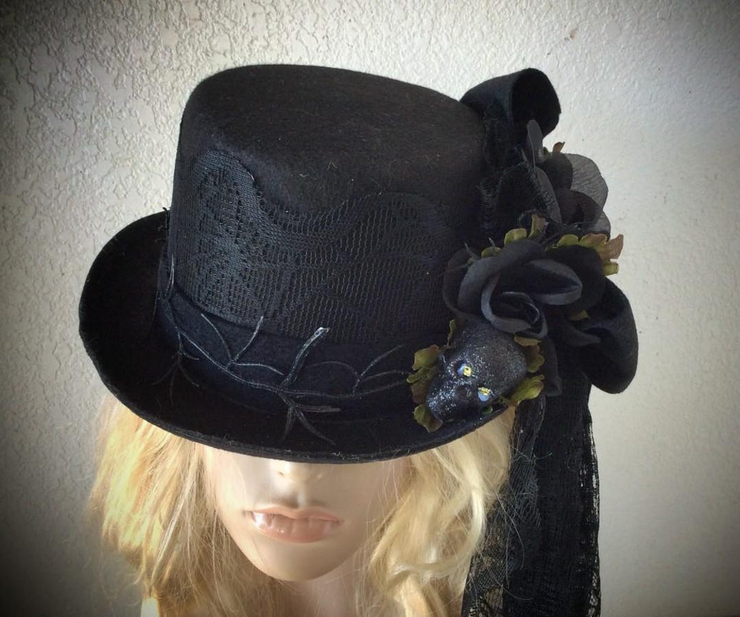 Black Top Hat Black Spiderweb Lace Black Glitter Skull Lace Roses ...