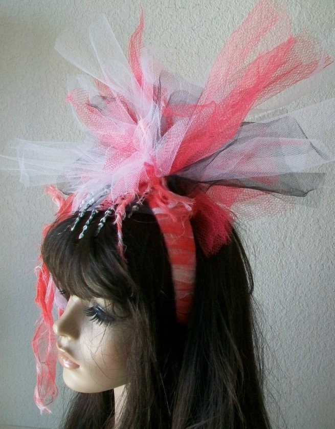 Halloween Zombie Bride Headband Red White Black Gauze Tulle | Etsy