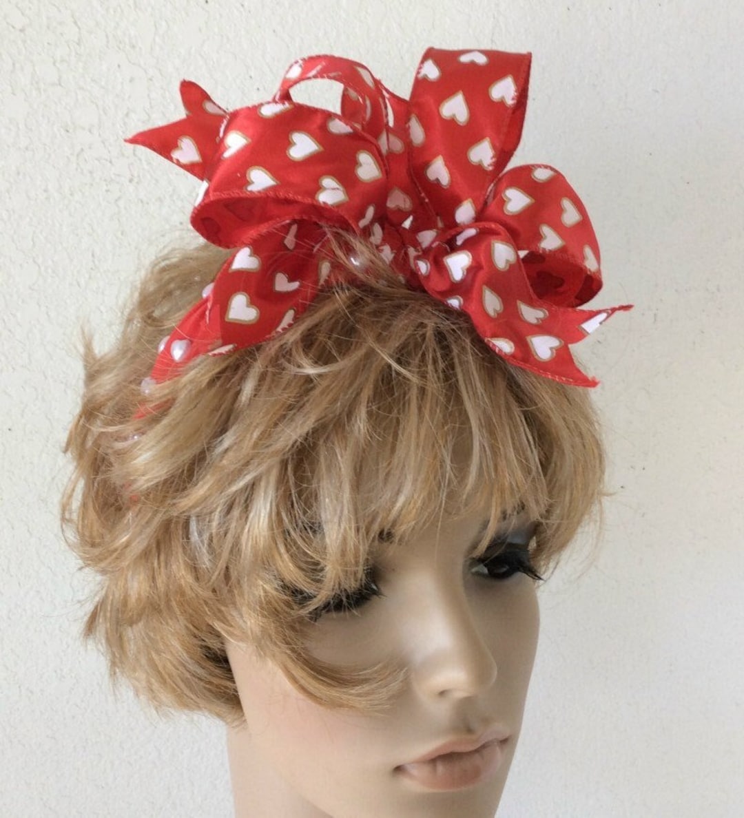 Valentine's Day Red& White Heart Headband, Red Heart Ribbon, Hearts ...