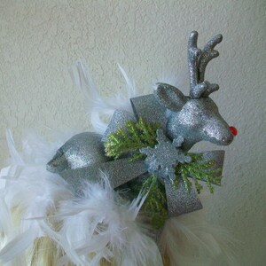 Silver Reindeer Christmas Headband, Feathers Glitter Whimsical ...