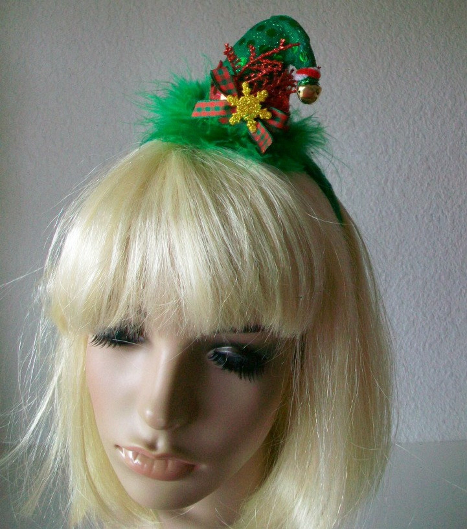 Red Green and Gold Tiny Elf Hat Christmas Headband Whimsical | Etsy