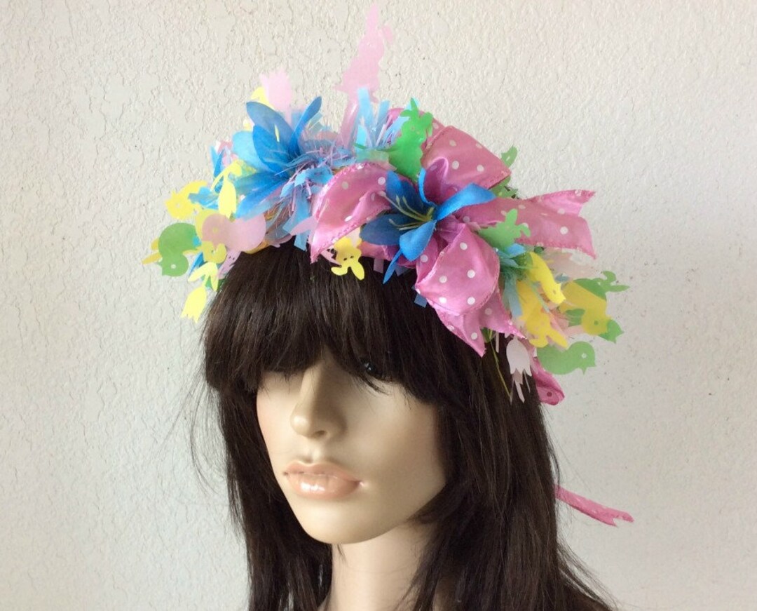 Easter Bunny Garland Crown Laurel Headband Multi Color Pink Polka Dot ...