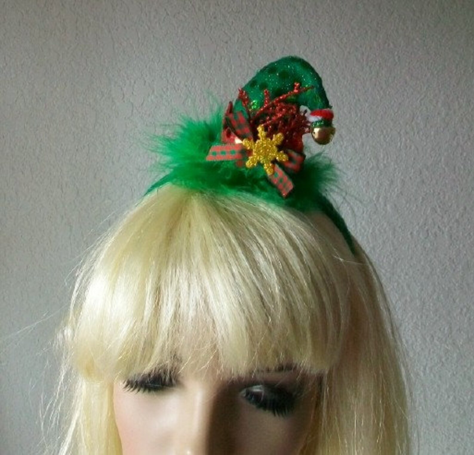 Red Green and Gold Tiny Elf Hat Christmas Headband Whimsical | Etsy