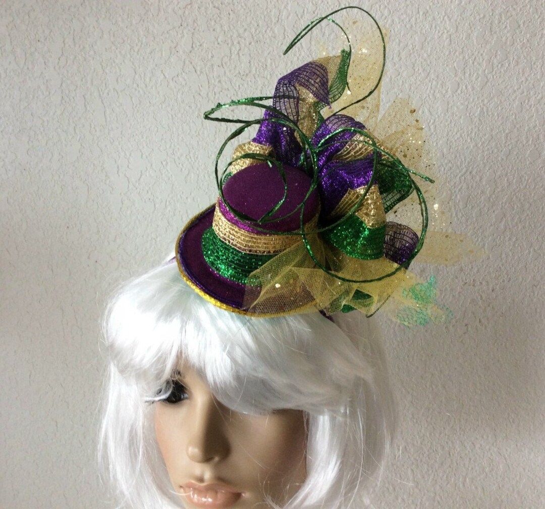 Mardi Gras Mini Purple Glitter Top Hat Iridescent Headband Whimsical ...