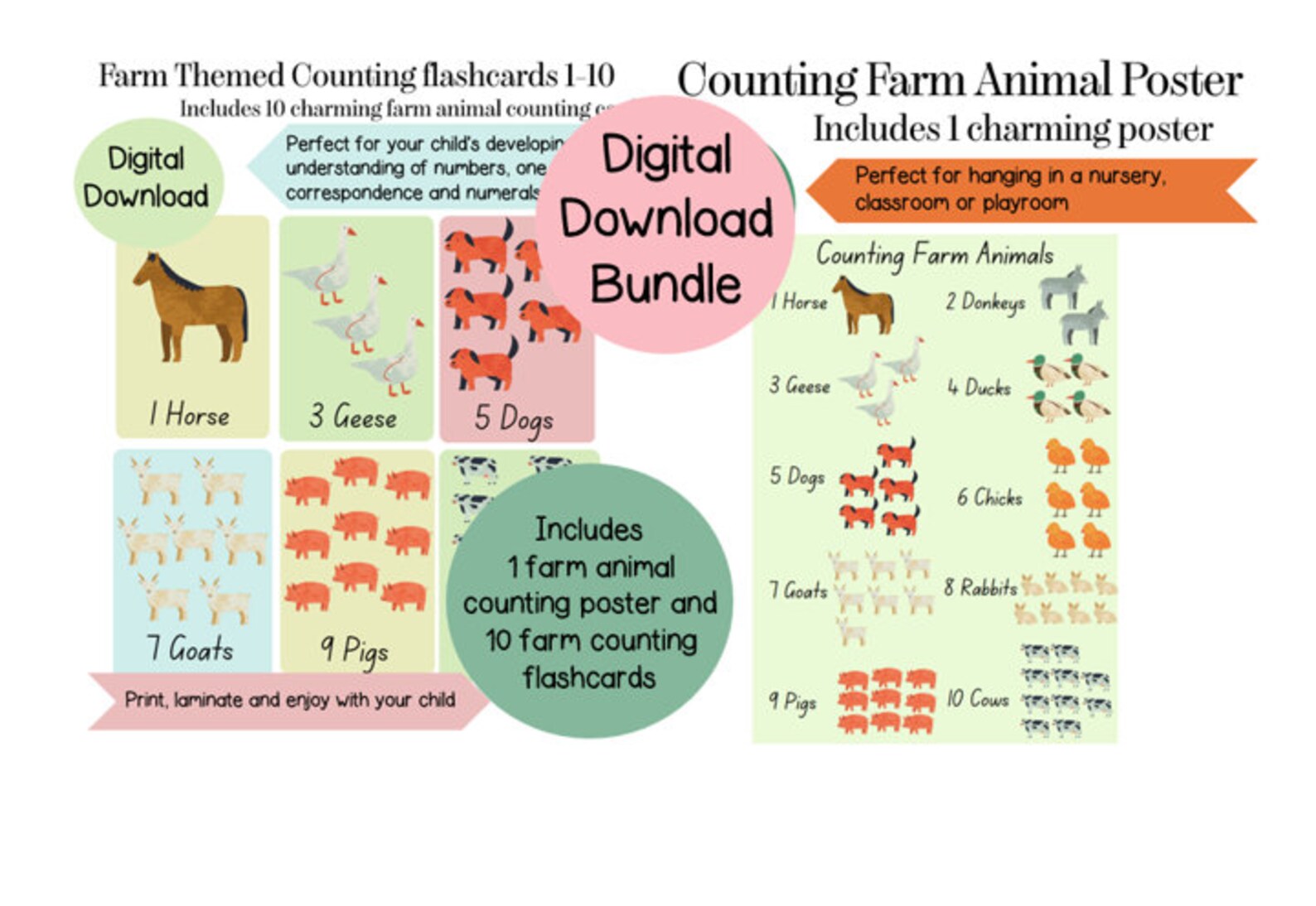 Educational Farm Animal Counting Flashcards & Farm Animal Counting ...