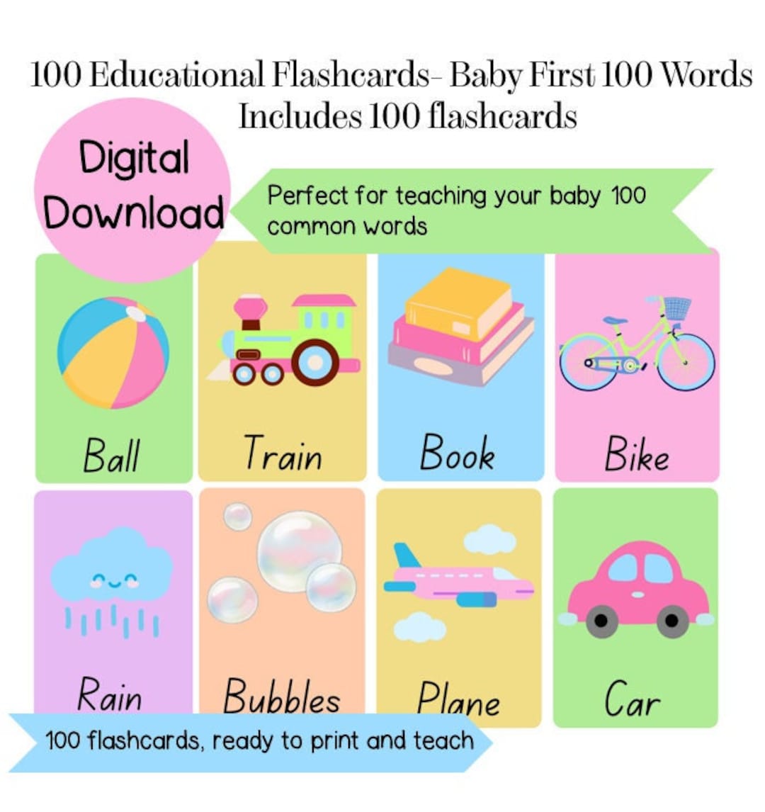 Baby's 100 First Words Flashcards-colourful, Perfect for Engaging Your ...