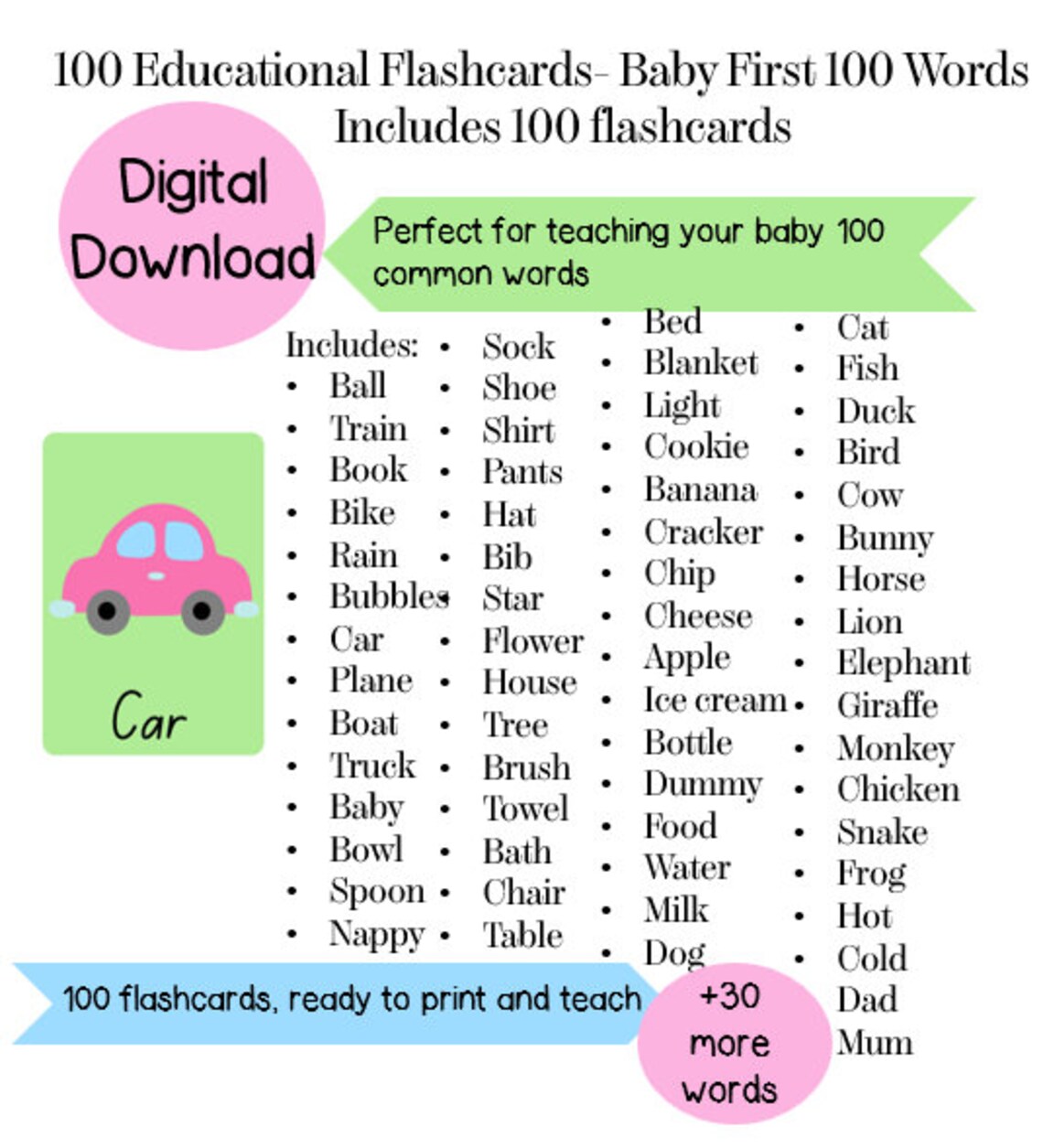 Baby's 100 First Words Flashcards-colourful, Perfect for Engaging Your ...