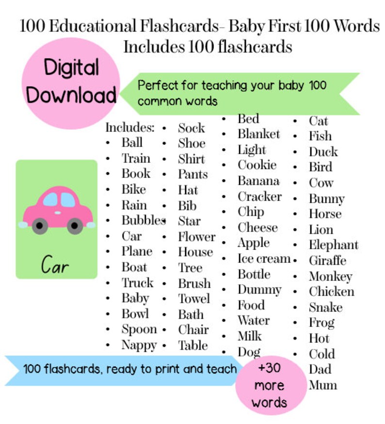 Baby's 100 First Words Flashcards-colourful, Perfect for Engaging Your ...