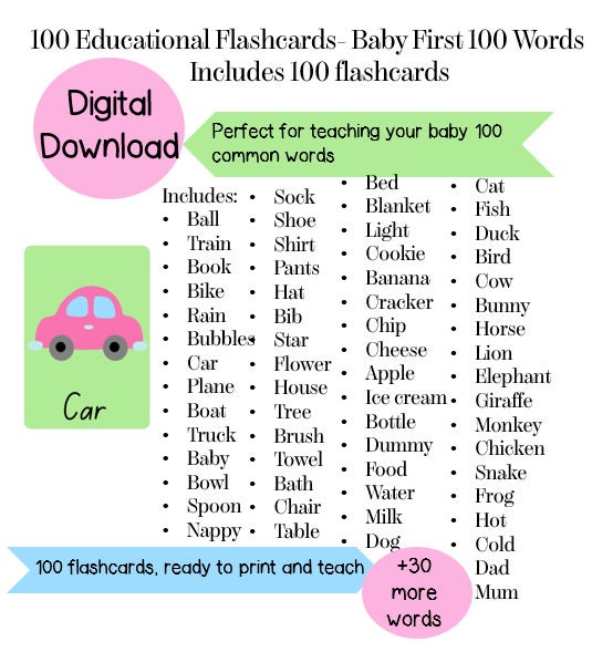 Baby's 100 First Words Flashcards-colourful, Perfect for Engaging Your ...