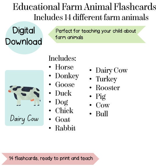 14 Educational Farm Animal Flashcards, Perfect for Homeschooling ...