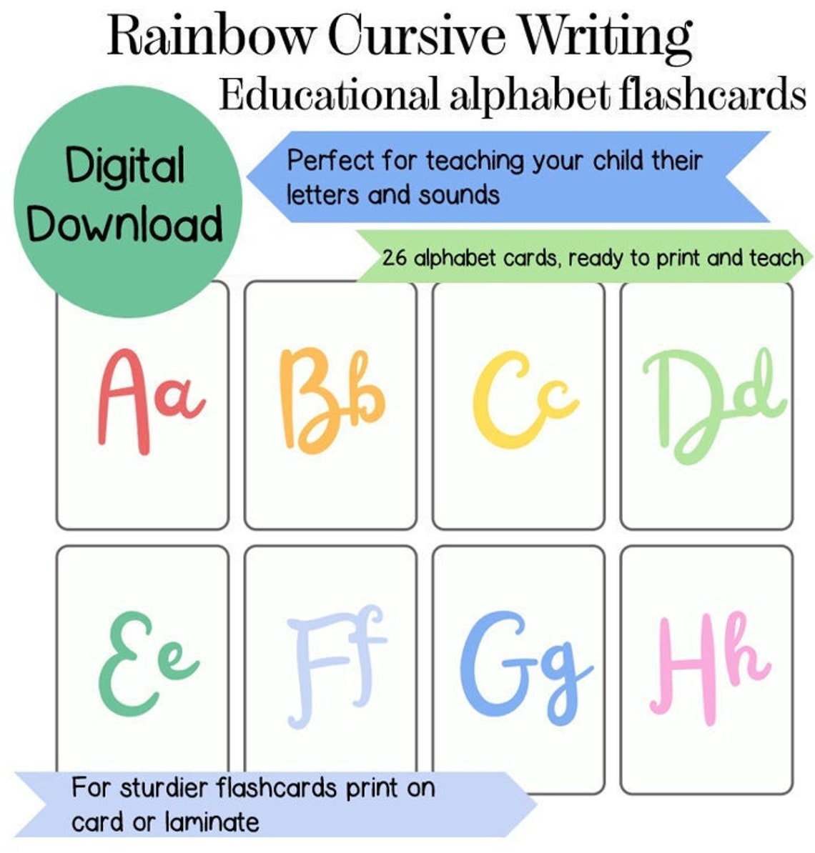 Educational Cursive Rainbow Alphabet Flashcards Perfect for Learning ...