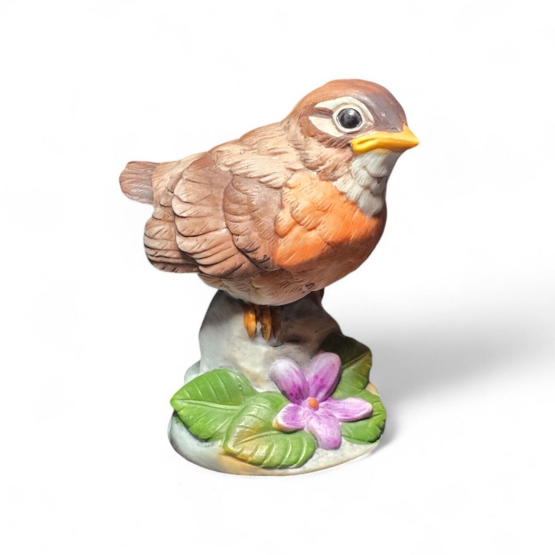 Andrea by Sadek Porcelain Robin Bird Flower Figurine 3.5 Vintage 6350 ...