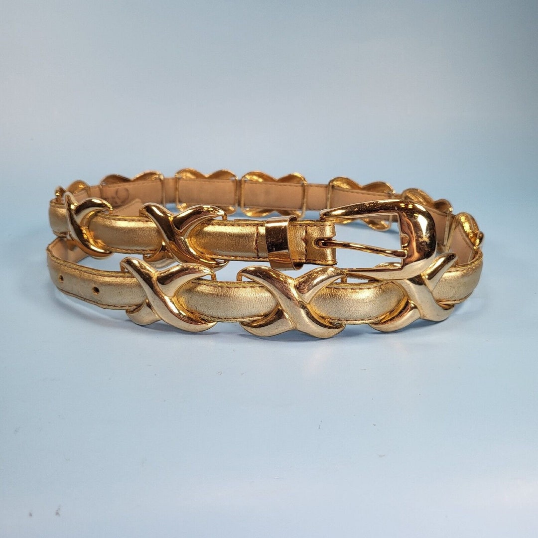 Captiva Gold Leather Narrow Fashion Belt Size Small 8431 - Etsy