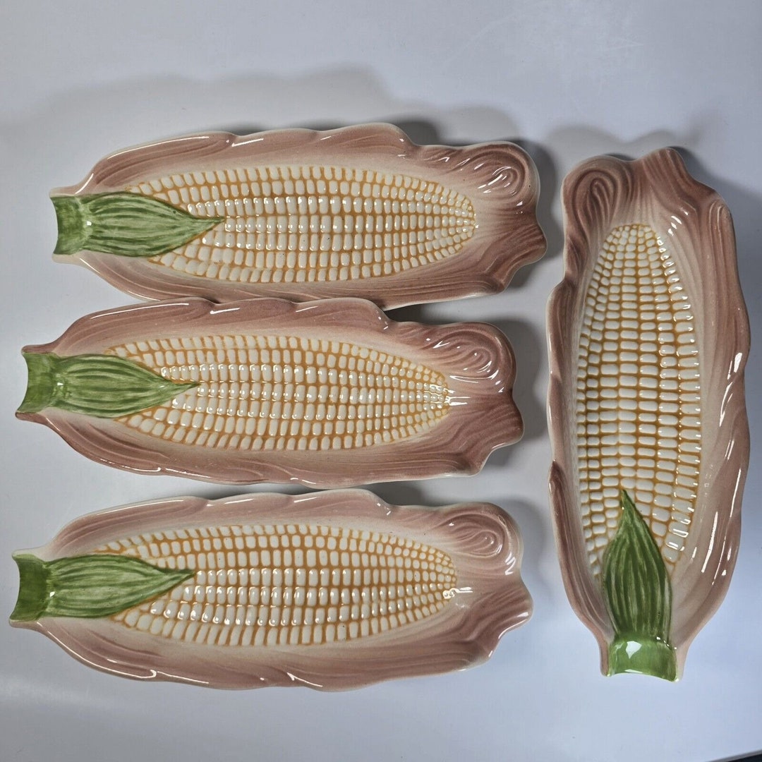 Set of 4 Ceramic Corn on the Cob Dishes Plates Vintage Farmhouse ...