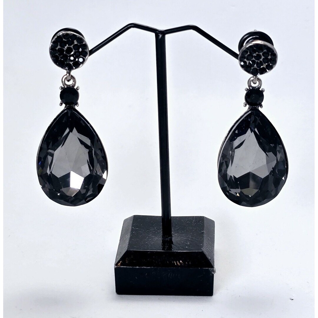 Iman Gray Crystal Pierced Teardrop Earrings HSN Designer Dangle Drop ...
