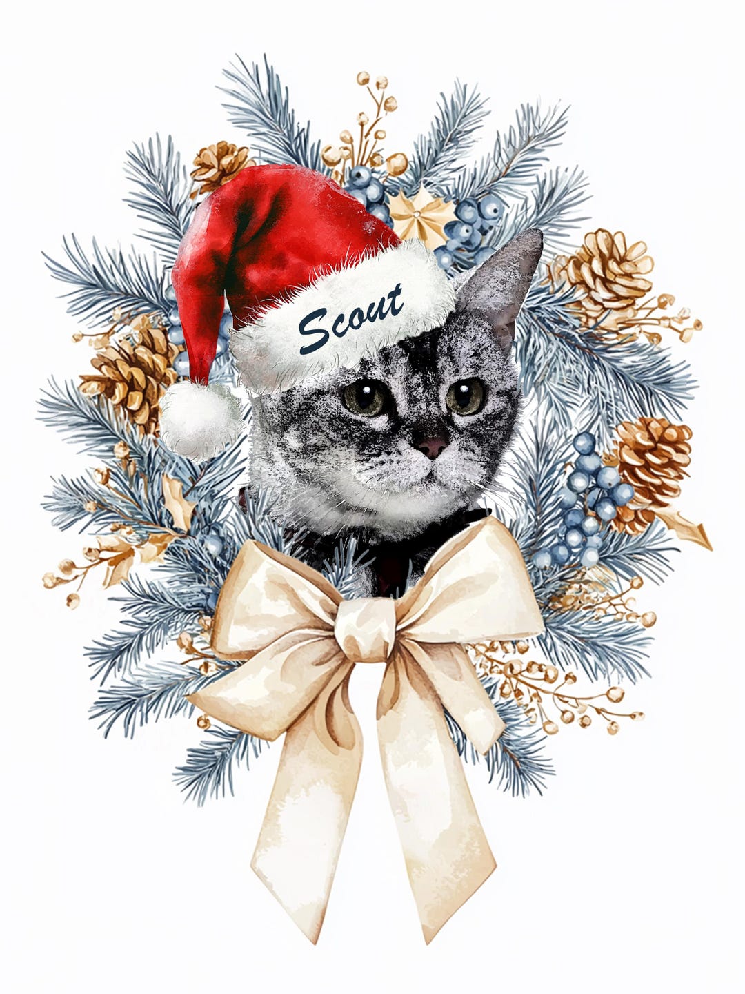 Custom Christmas Pet Portrait, Christmas Animal Painting Pet, Dogs,cats ...
