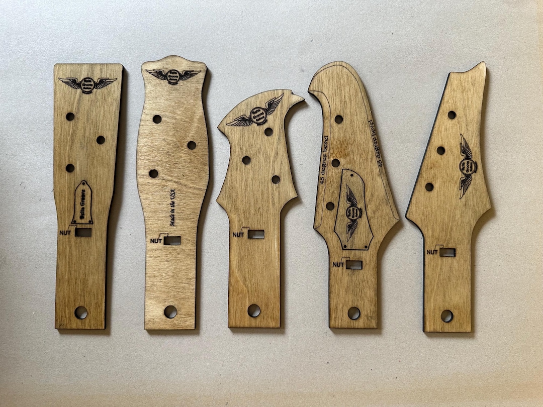 Set of 5 Cigar Box Guitar 3 String Headstock Templates* Set #2 - Etsy