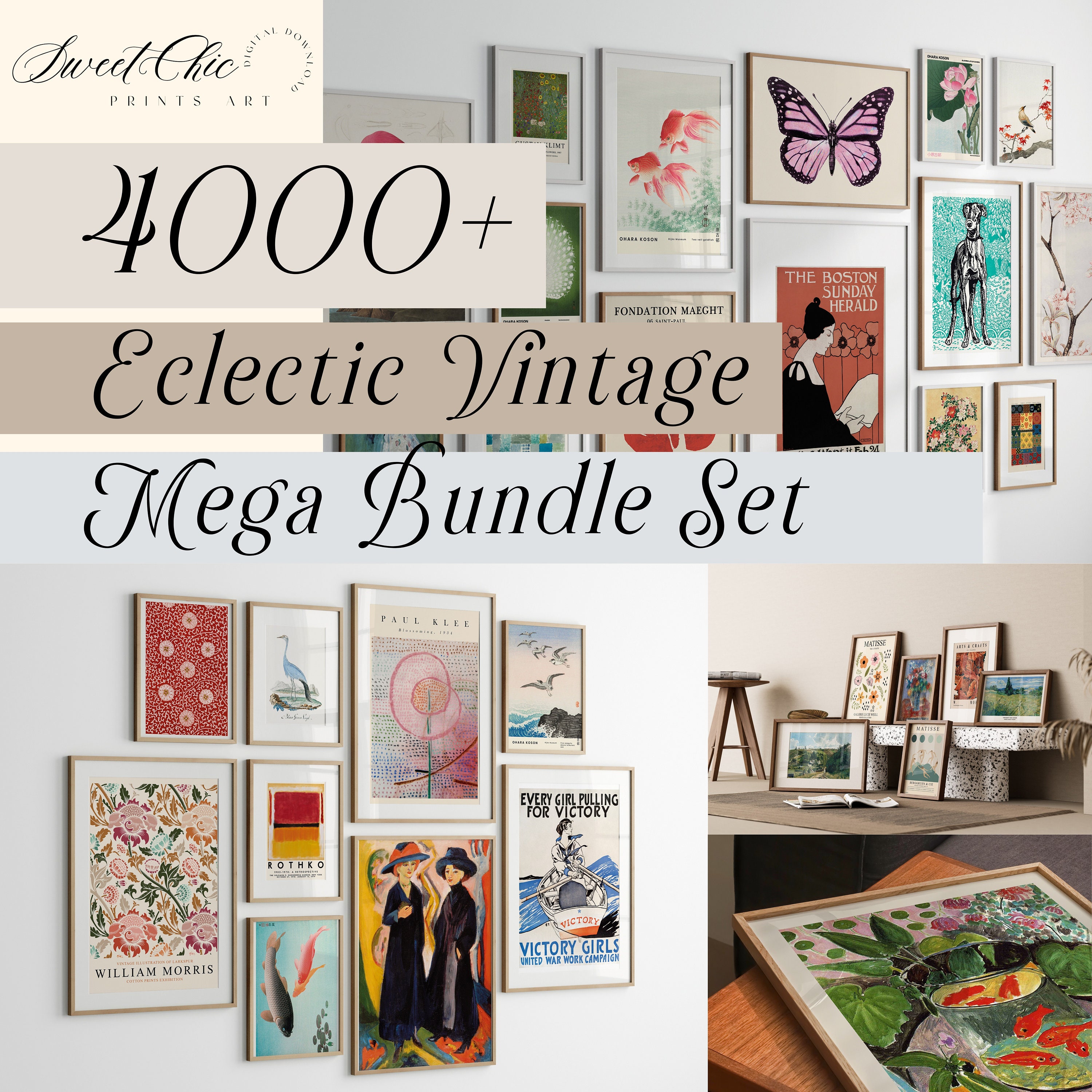 4000 MEGA BUNDLE Eclectic Vintage Gallery Wall Set Prints Download ...