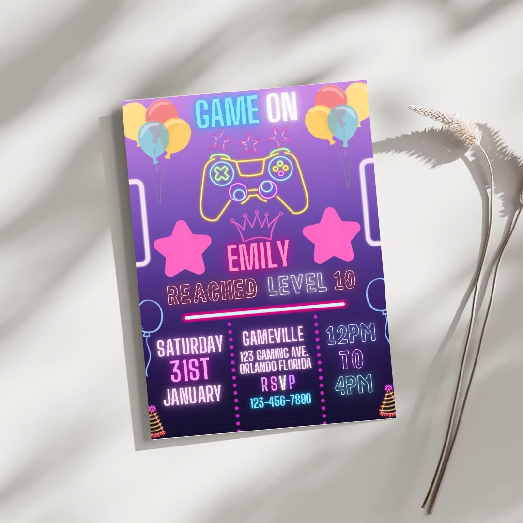 Editable Gamer Invitation, Printable Invitation, Birthday Invitation ...