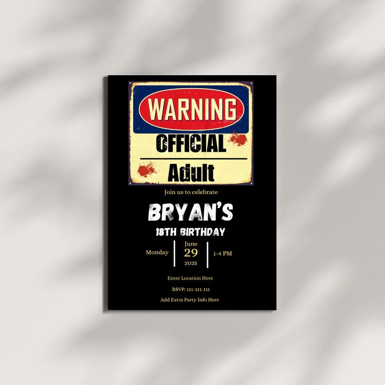 Adult 18th Birthday Party Invitation, Front and Back Design Canva ...