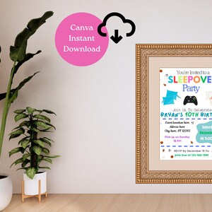 Sleepover Birthday Invite for Boys Sleep Over With Front and Back Canva ...